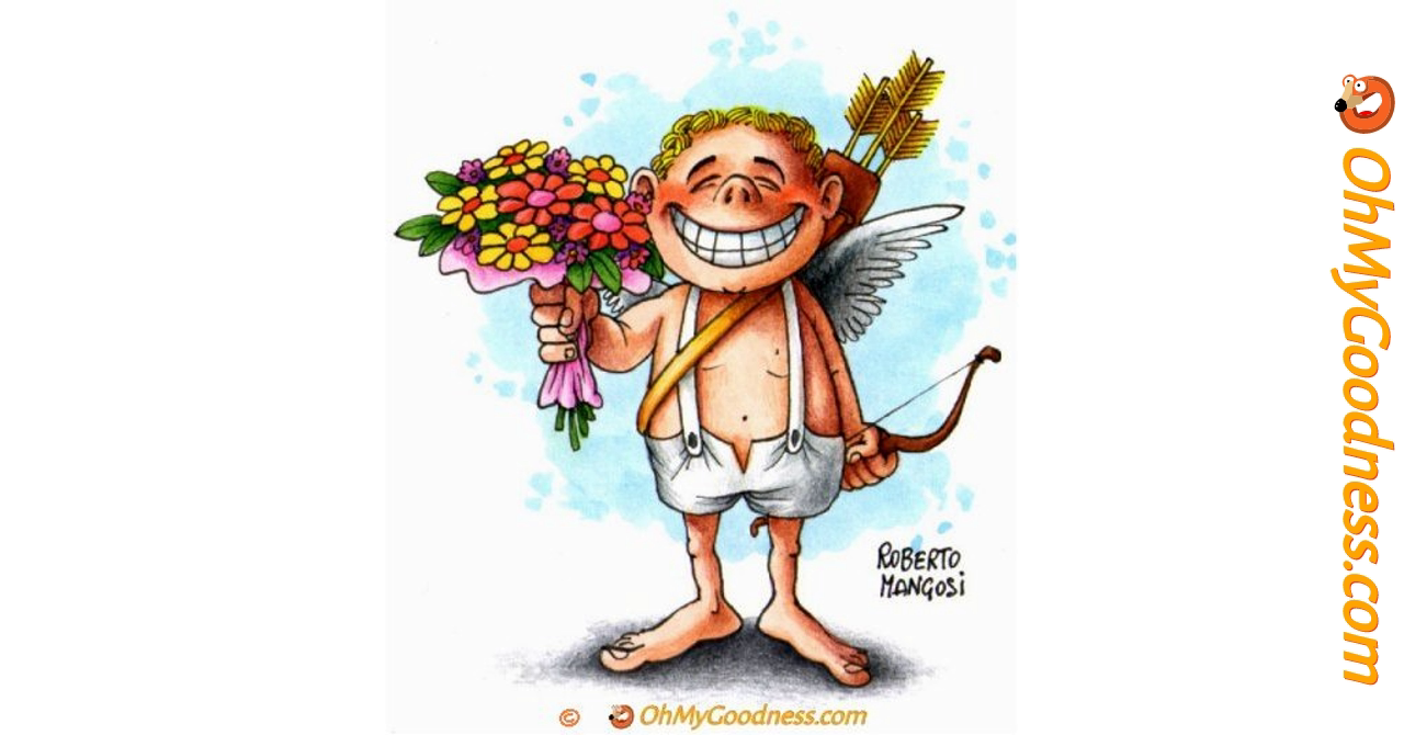 Cupid with flowers ecard | Funny Free eCards | OhMyGoodness ecards